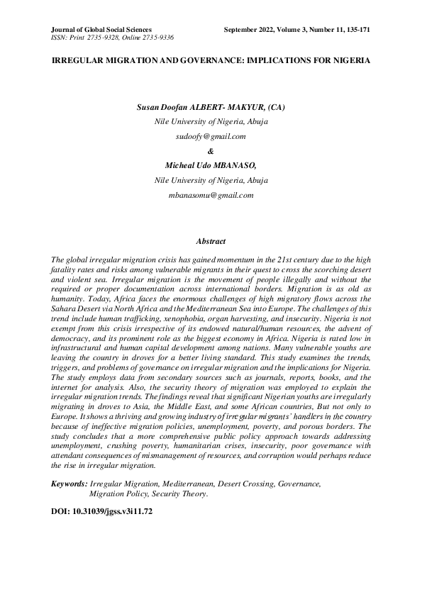 (PDF) Irregular migration and governance: implications for Nigeria