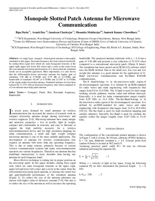 (PDF) Triple band slotted patch antenna for microwave communication