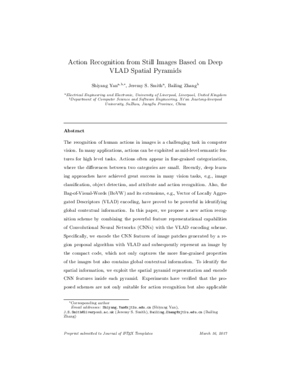 Pdf Action Recognition From Still Images Based On Deep Vlad Spatial