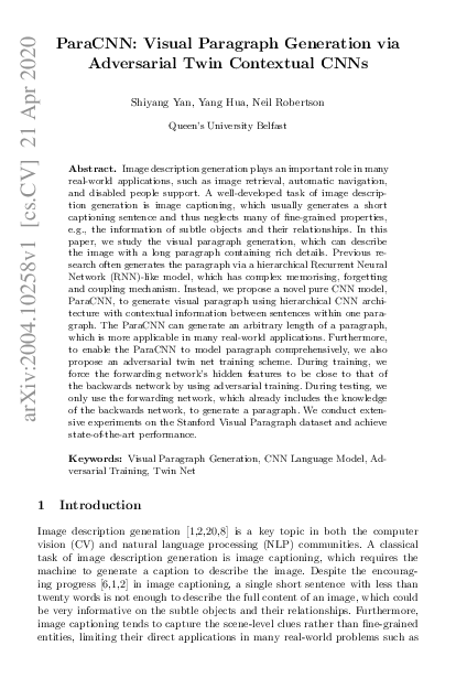(PDF) ParaCNN: Visual Paragraph Generation via Adversarial Twin Contextual CNNs