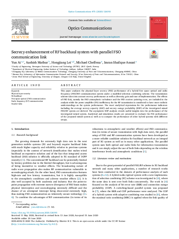 (PDF) ecrecy enhancement of RF backhaul system with parallel FSO ...