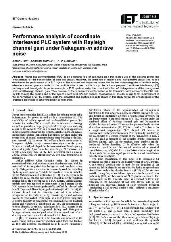 Pdf Performance Analysis Of Coordinate Interleaved Plc System With