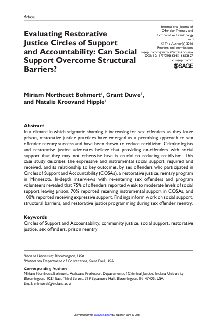 (PDF) Evaluating Restorative Justice Circles of Support and Accountability: Can Social Support ...