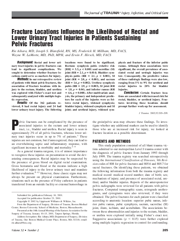 (PDF) Fracture Locations Influence the Likelihood of Rectal and Lower ...