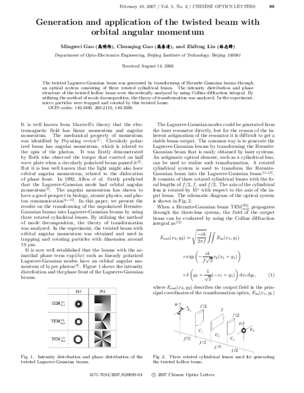 (PDF) Twisted Beam Generation and Particle Trapping