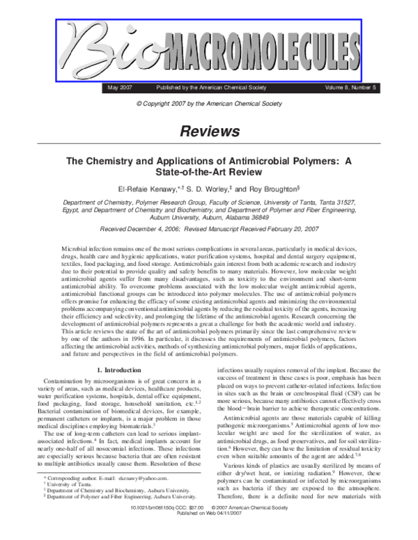 (PDF) The Chemistry and Applications of Antimicrobial Polymers: A State ...