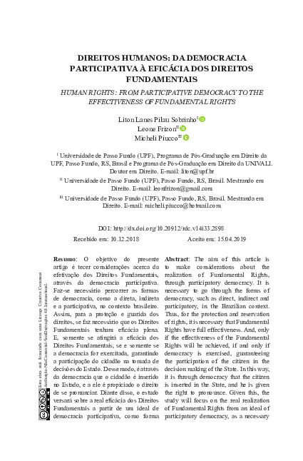 (PDF) Direitos Humanos: Da Democracia Participativa À Eficácia Dos Direitos Fundamentais