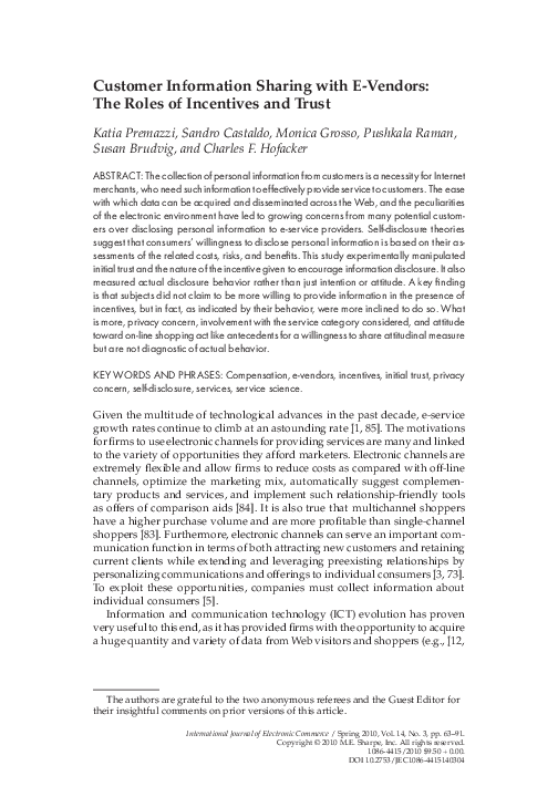 (PDF) Customer information sharing with e-vendors: The roles of ...