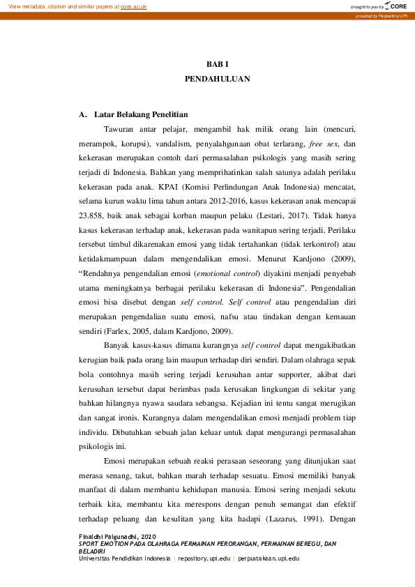 (PDF) Sport Emotion Pada Olahraga Permainan Perorangan, Permainan Beregu, Dan Beladiri