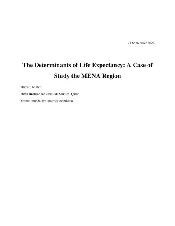 (PDF) determinants of life expectancy a case study from the MENA region