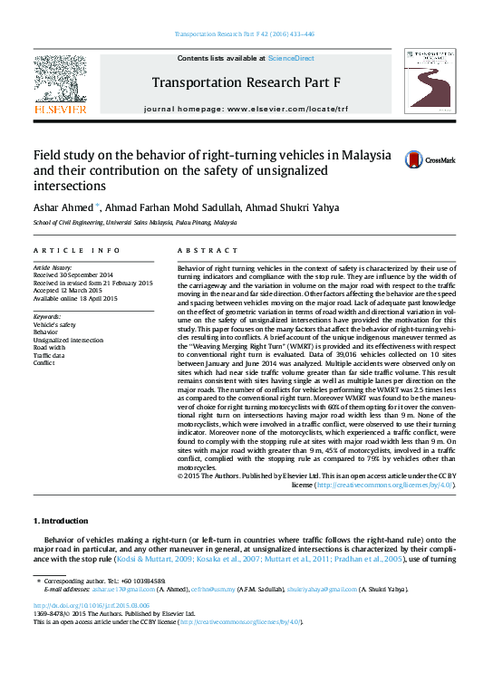 (PDF) Field study on the behavior of right-turning vehicles in Malaysia ...
