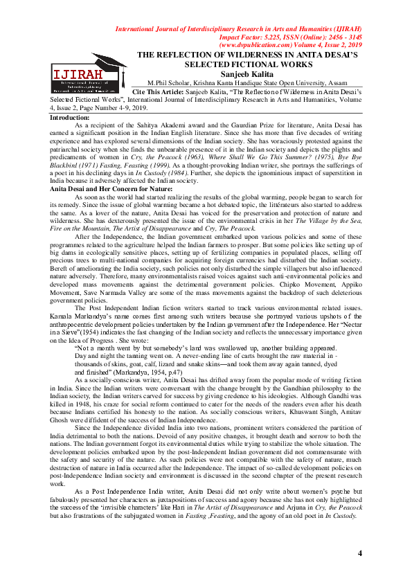 (PDF) The Reflection of Wilderness in Anita Desai's Selected Fictional Works