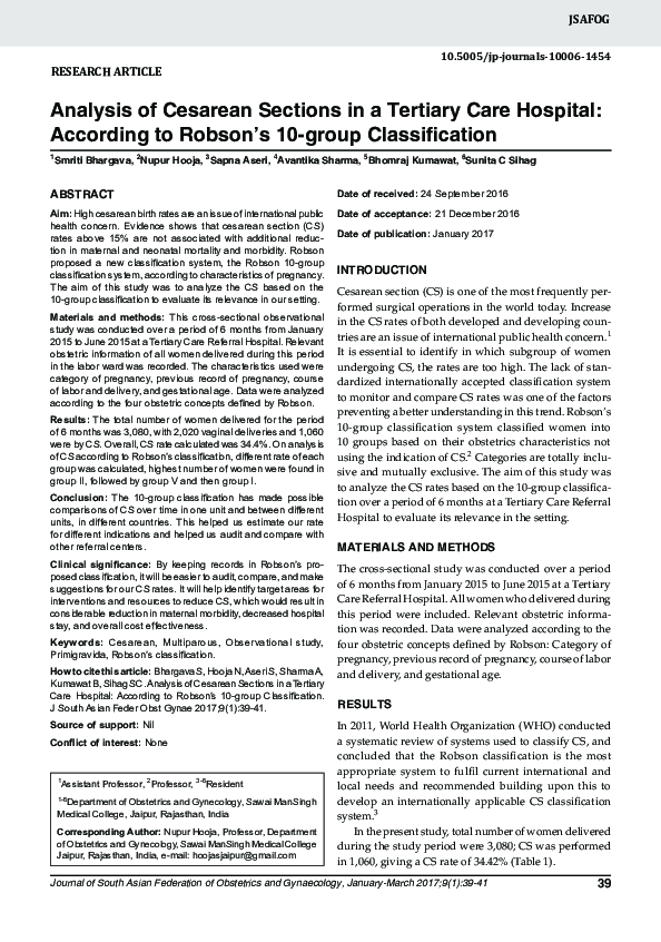 (PDF) Analysis of Cesarean Sections in a Tertiary Care Hospital ...