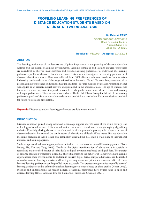 (PDF) Profiling Learning Preferences of Distance Education Students ...