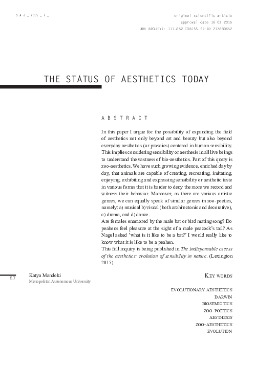 (PDF) The status of aesthetics today