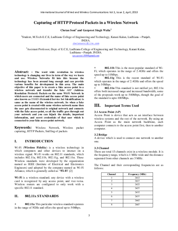 (PDF) Capturing of HTTP Protocol Packets in a Wireless Network