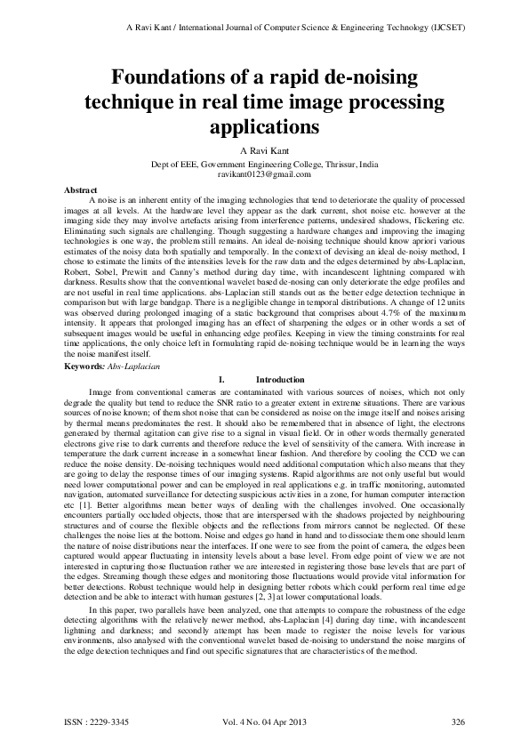 (PDF) Foundations of a rapid denoising technique in real time image processing applications