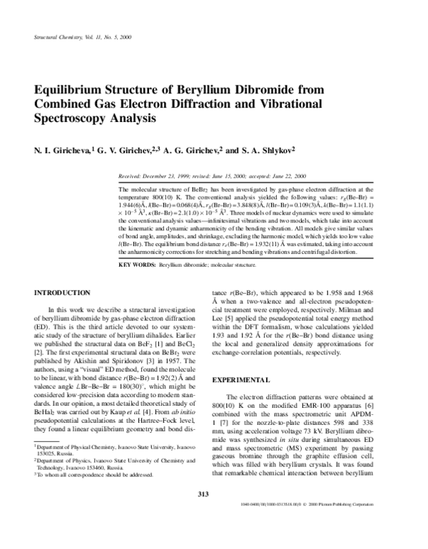 (PDF) Equilibrium Structure of Beryllium Dibromide from Combined Gas ...