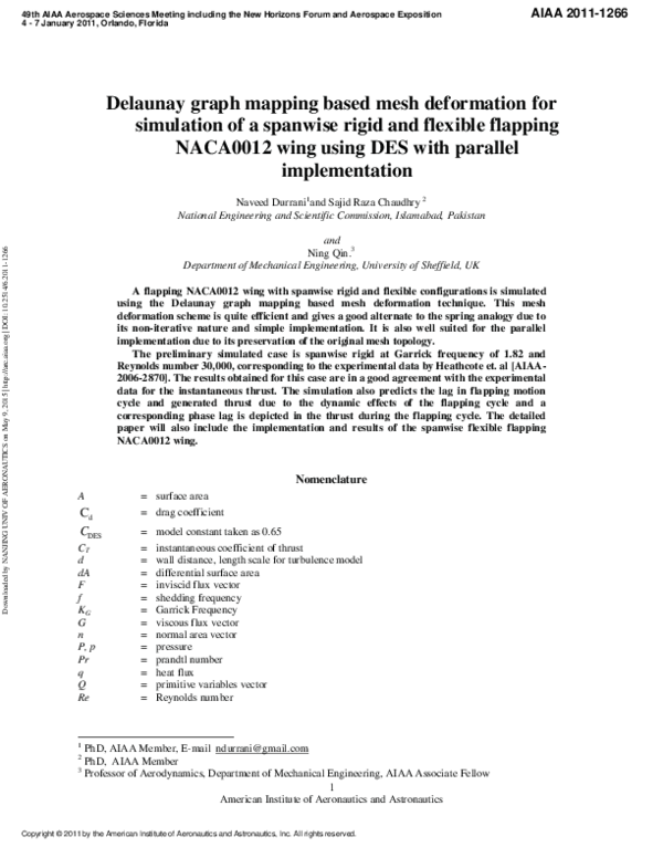 (PDF) Delaunay Graph Mapping-Based Mesh Deformation for Simulation of a Spanwise Rigid and ...
