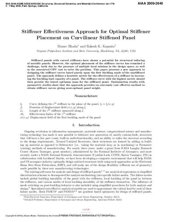 (PDF) Stiffener Effectiveness Approach for Optimal Stiffener Placement ...