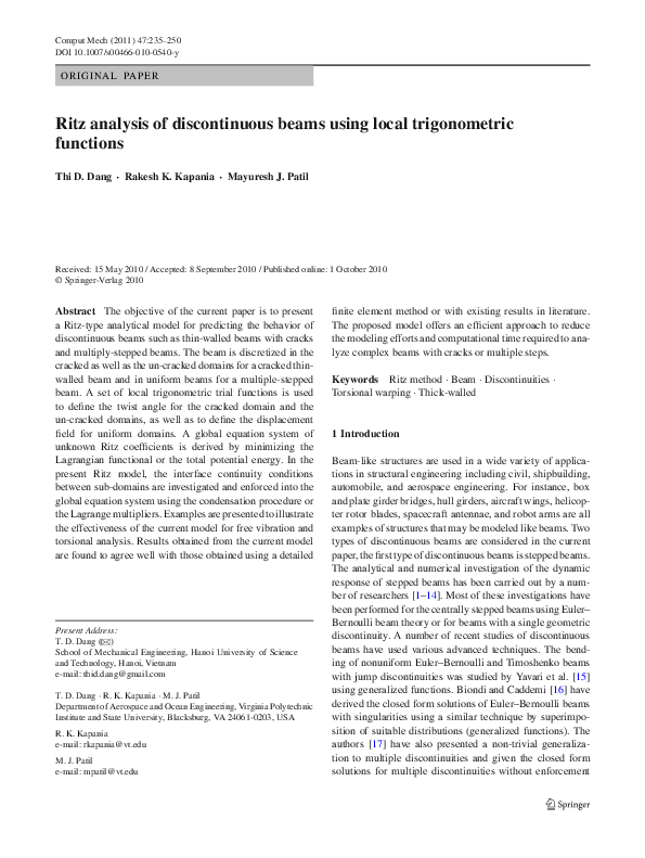 (PDF) Ritz analysis of discontinuous beams using local trigonometric functions