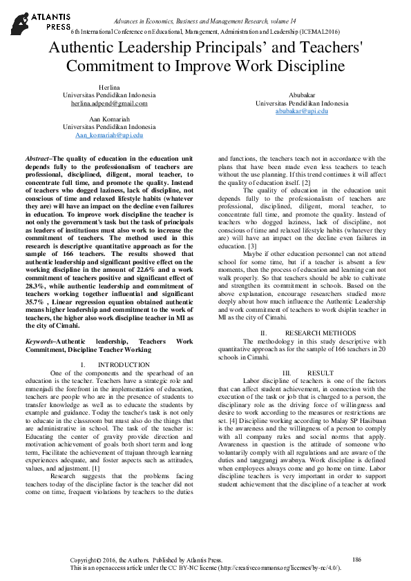 (PDF) Authentic Leadership Principals and Teachers' Commitment to ...