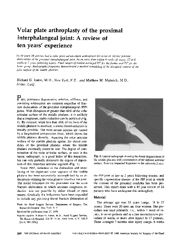 (PDF) Volar plate arthroplasty of the proximal interphalangeal joint: A ...