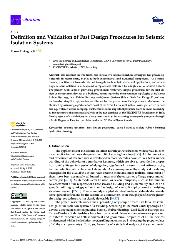 (PDF) Definition and Validation of Fast Design Procedures for Seismic Isolation Systems