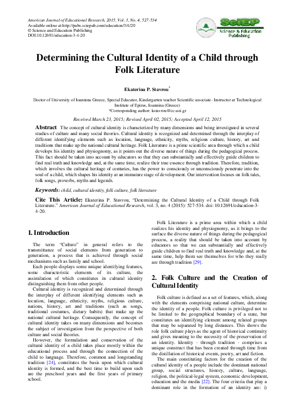 (PDF) Determining the Cultural Identity of a Child through Folk Literature