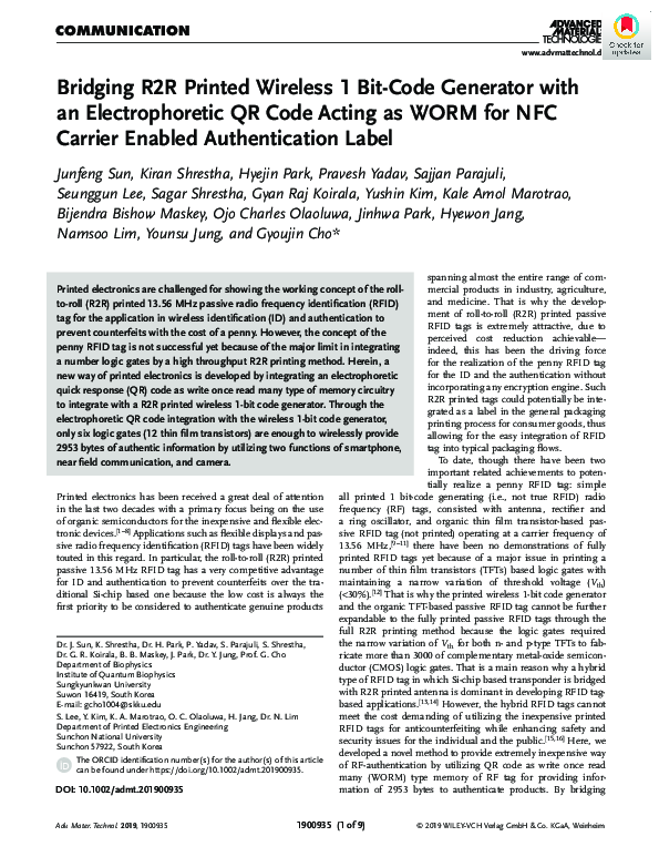 (PDF) Bridging R2R Printed Wireless 1 Bit‐Code Generator with an ...