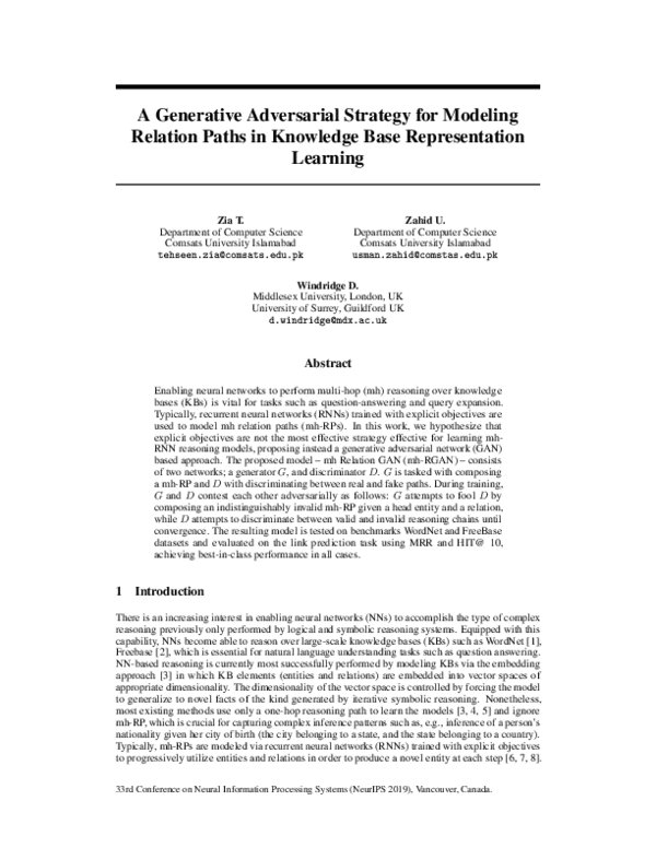 (PDF) A generative adversarial strategy for modeling relation paths in knowledge base ...