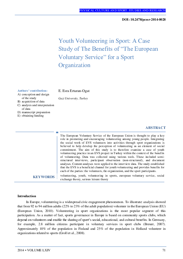(PDF) Youth Volunteering in Sport: A Case Study of The Benefits of “The ...