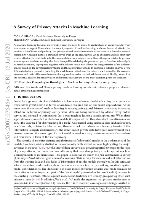 (PDF) A Survey of Privacy Attacks in Machine Learning