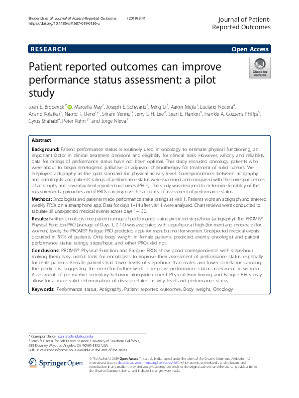 (PDF) Patient reported outcomes can improve performance status ...