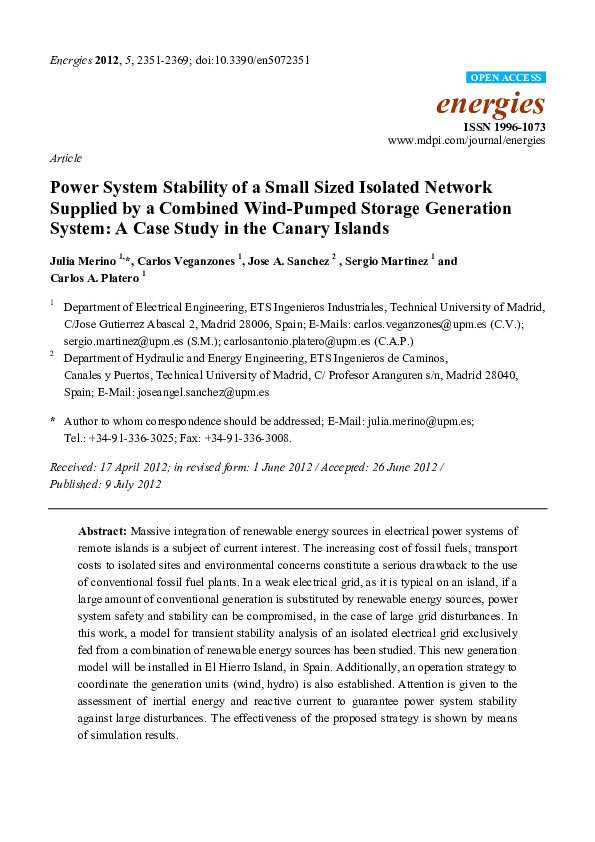 (PDF) Power System Stability of a Small Sized Isolated Network Supplied by a Combined Wind ...