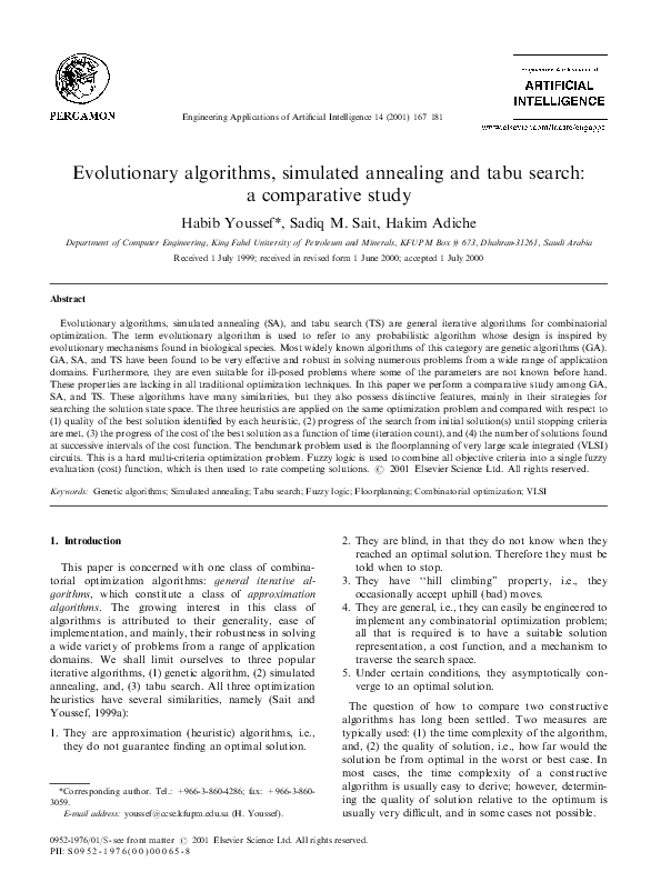 (PDF) Evolutionary algorithms, simulated annealing and tabu search: a comparative study