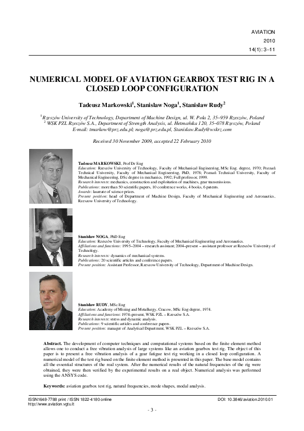 (PDF) Numerical model of aviation gearbox test rig in a closed loop ...