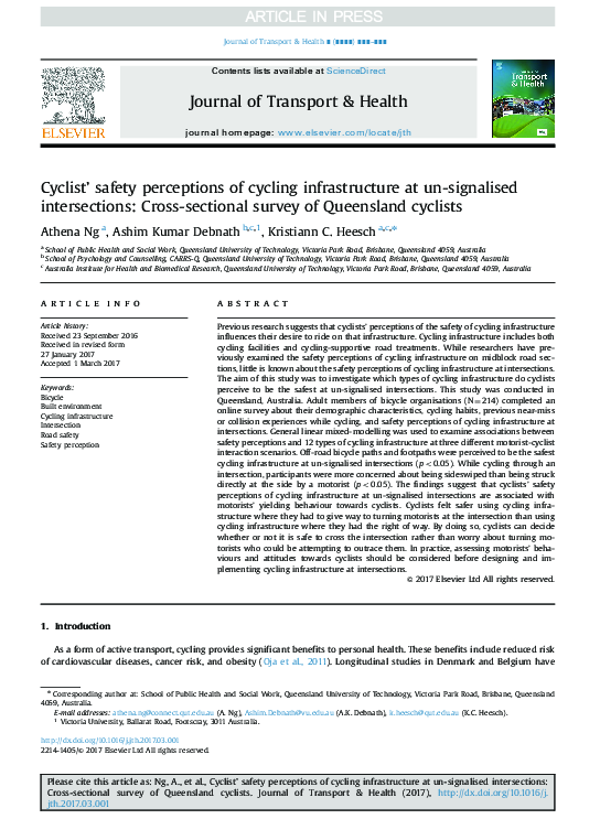 (PDF) Cyclist’ safety perceptions of cycling infrastructure at un ...