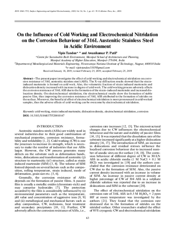 (PDF) On the Influence of Cold Working and Electrochemical Nitridation ...