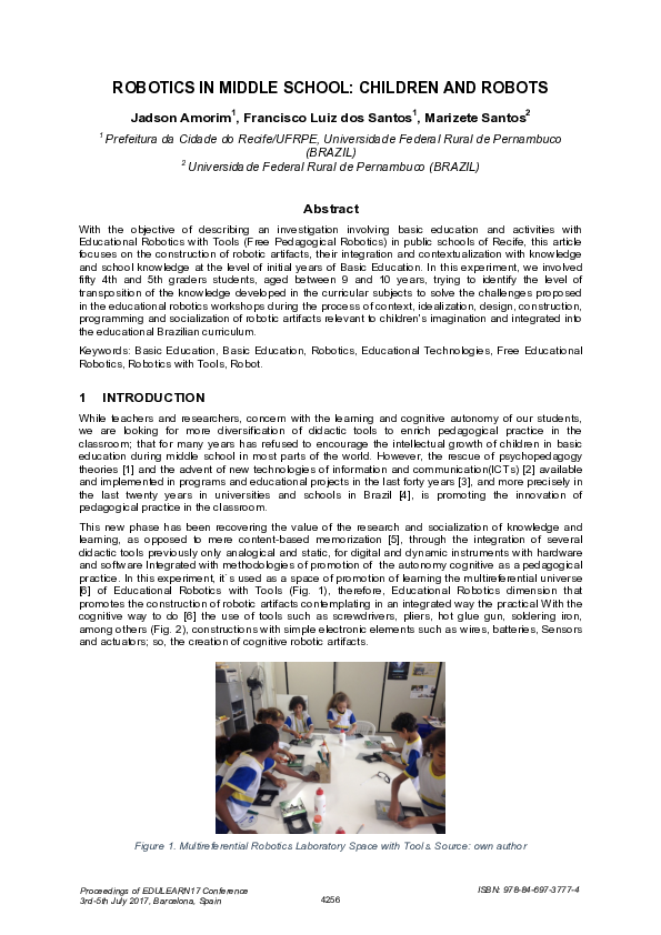 (PDF) Robotics in Middle School: Children and Robots