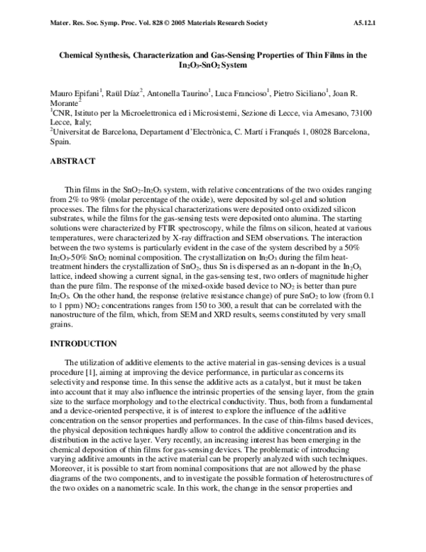 (PDF) Chemical Synthesis, Characterization and Gas-Sensing Properties ...