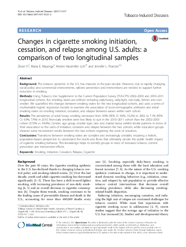 (PDF) Changes in cigarette smoking initiation, cessation, and relapse ...