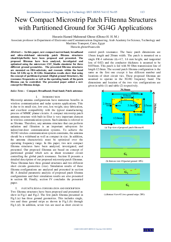 (PDF) New Compact Microstrip Patch Filtenna Structures with Partitioned ...