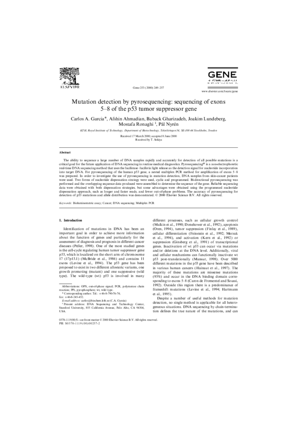 (PDF) Pyrosequencing for Mutational Analysis of p53 Exons 5-8