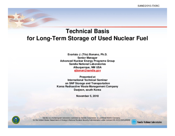 (PDF) Technical basis for long-term storage of used nuclear fuel