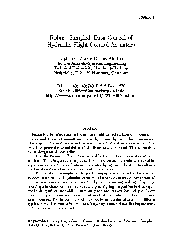 (PDF) Robust sampled-data control of hydraulic flight control actuators