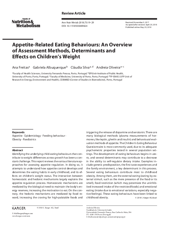 (PDF) Appetite-Related Eating Behaviours: An Overview of Assessment ...