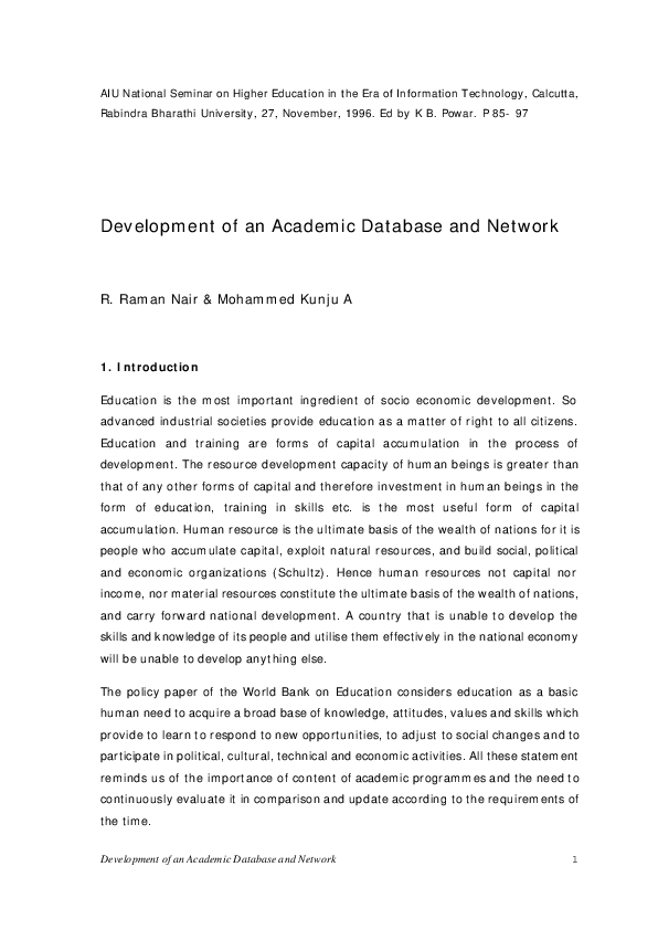 (PDF) Development of an Academic Database and Network