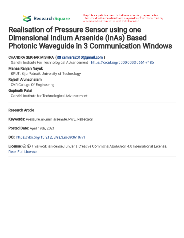 (PDF) Realisation of Pressure Sensor using one Dimensional Indium ...