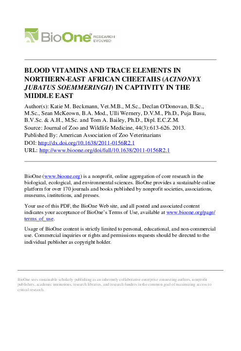 (PDF) Blood Vitamins and Trace Elements in Northern-East African Cheetahs ( Acinonyx Jubatus ...